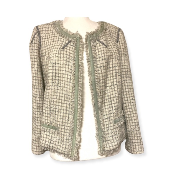Matty M | Jackets & Coats | Marty M Ivory Grey Tweed Boucle Open Front ...